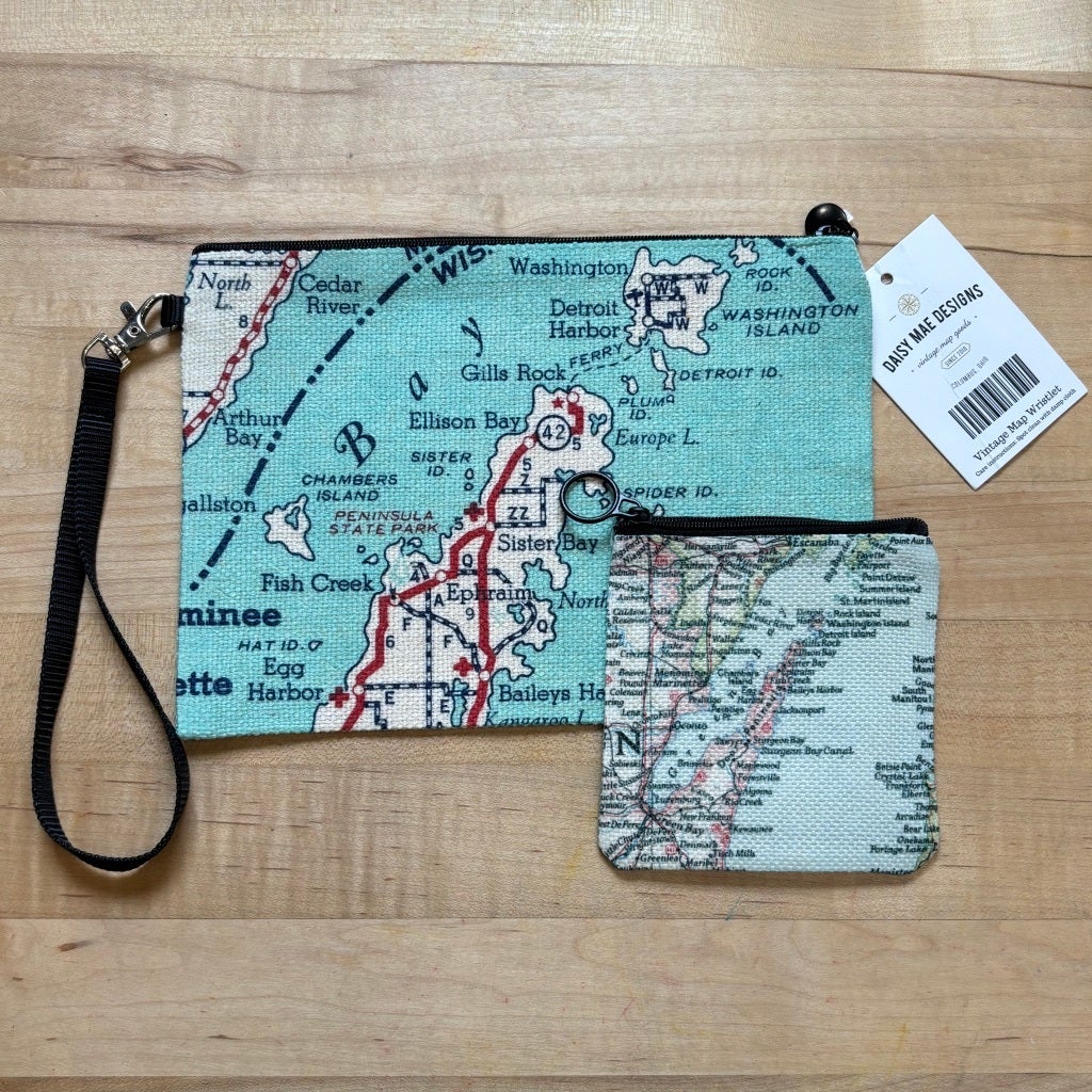 Door County Map Zipper Pouch | Knit Whit's Yarn & Crafts